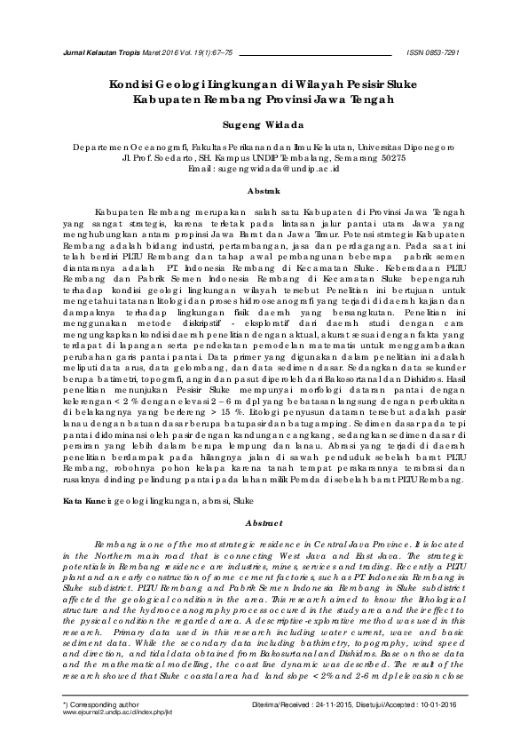 (PDF) Kondisi Geologi Lingkungan di Wilayah Pesisir Sluke Kabupaten ...