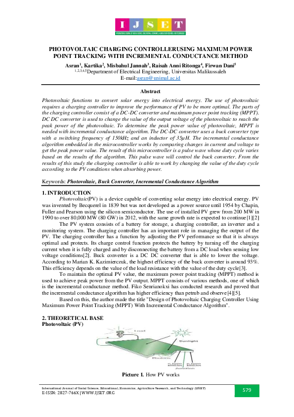 (PDF) Photovoltaic Charging Controllerusing Maximum Power Point Tracking with Incremental ...