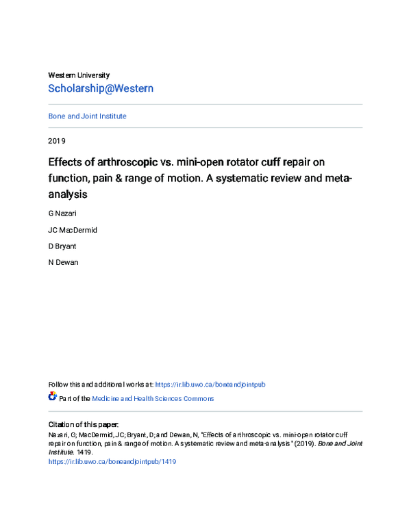 (PDF) Effects of arthroscopic vs. mini-open rotator cuff repair on function, pain & range of ...
