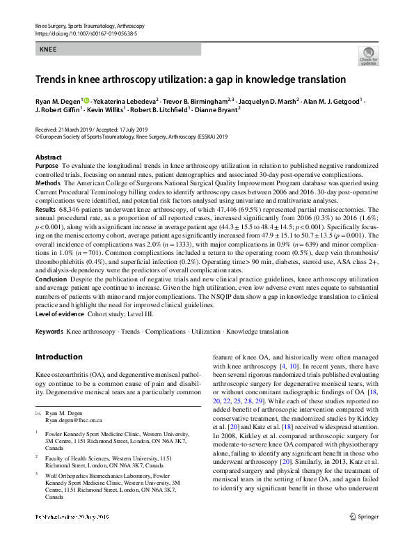 (PDF) Trends in knee arthroscopy utilization: a gap in knowledge ...