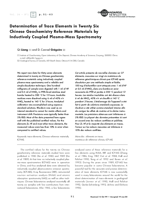 (PDF) Determination of Trace Elements in Twenty Six Chinese Geochemistry Reference Materials by ...