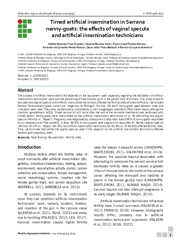Pdf Timed Artificial Insemination In Serrana Nanny Goats The Effects