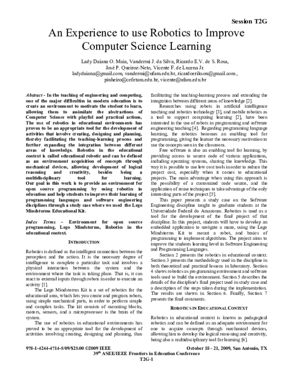(PDF) An experience to use robotics to improve Computer Science learning