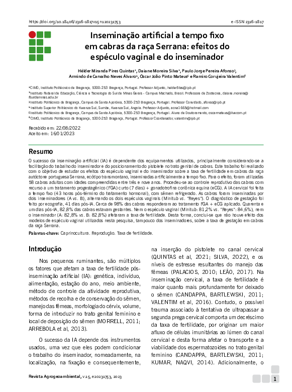 (PDF) Inseminação artificial a tempo fixo em cabras da raça Serrana ...