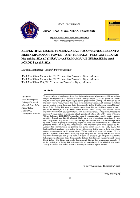 (PDF) Keefektifan Model Pembelajaran Talking Stick Berbantu Media Microsoft Power Point Terhadap ...