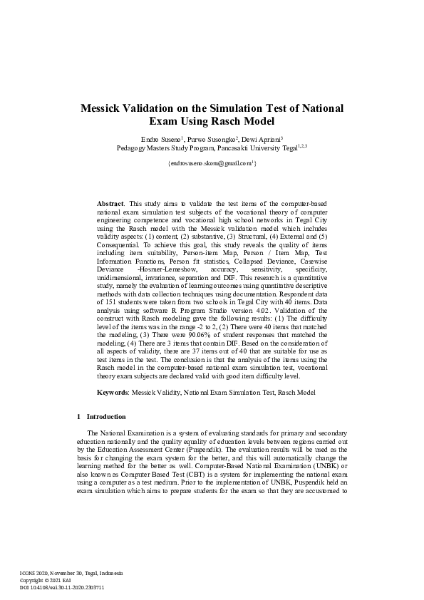 (PDF) Messick Validation on the Simulation Test of National Exam Using ...