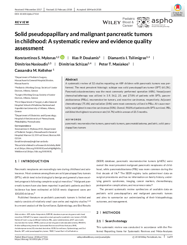 (PDF) Solid pseudopapillary and malignant pancreatic tumors in childhood: A systematic review ...