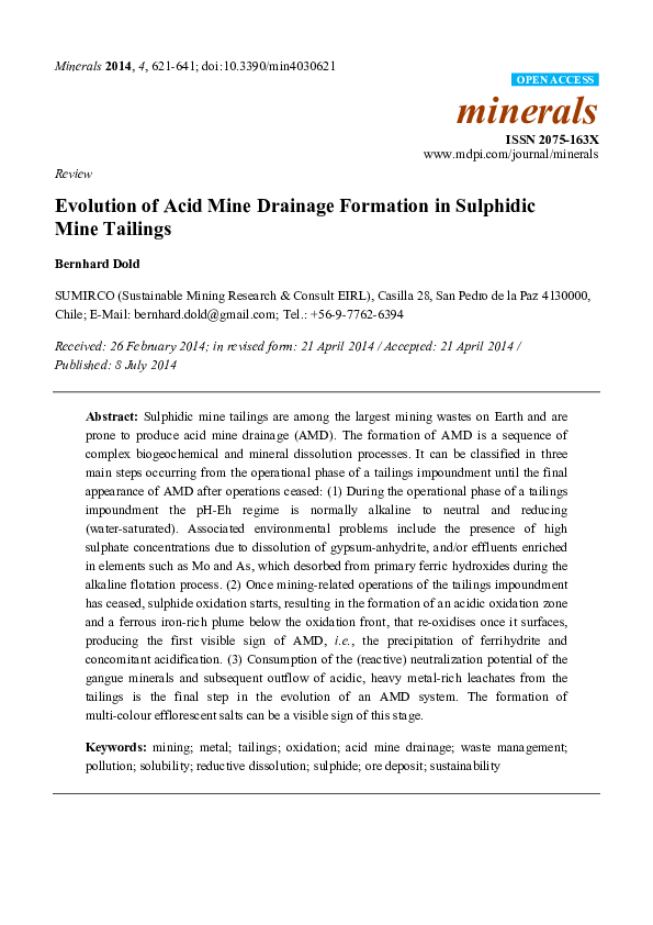 (PDF) Review Evolution of Acid Mine Drainage Formation in Sulphidic