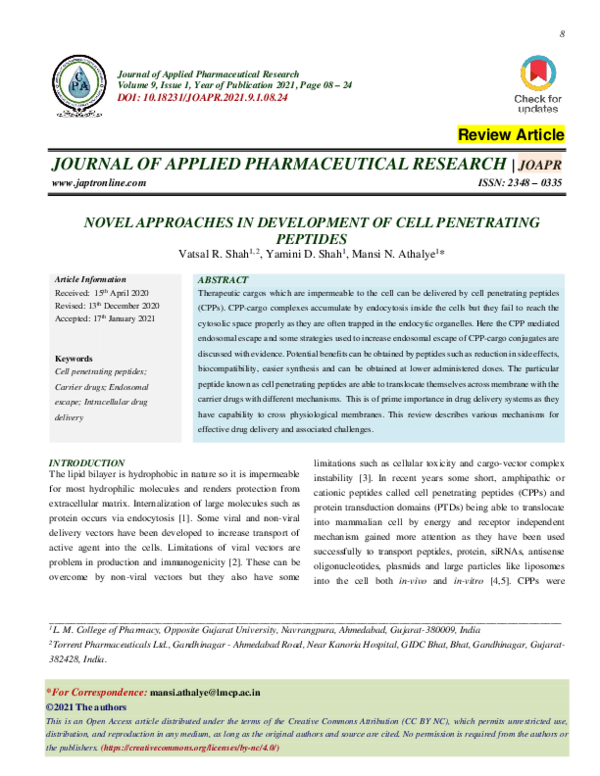 (PDF) Novel approaches in development of cell penetrating peptides