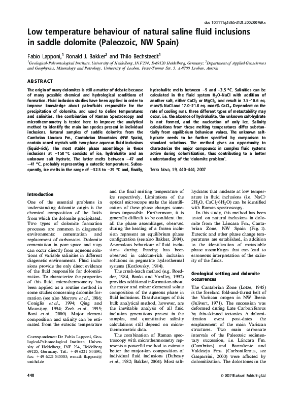 (PDF) Low temperature behaviour of natural saline fluid inclusions in ...
