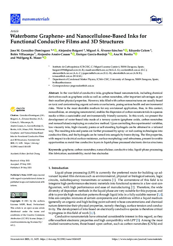 (PDF) Waterborne Graphene- and Nanocellulose-Based Inks for Functional Conductive Films and 3D ...