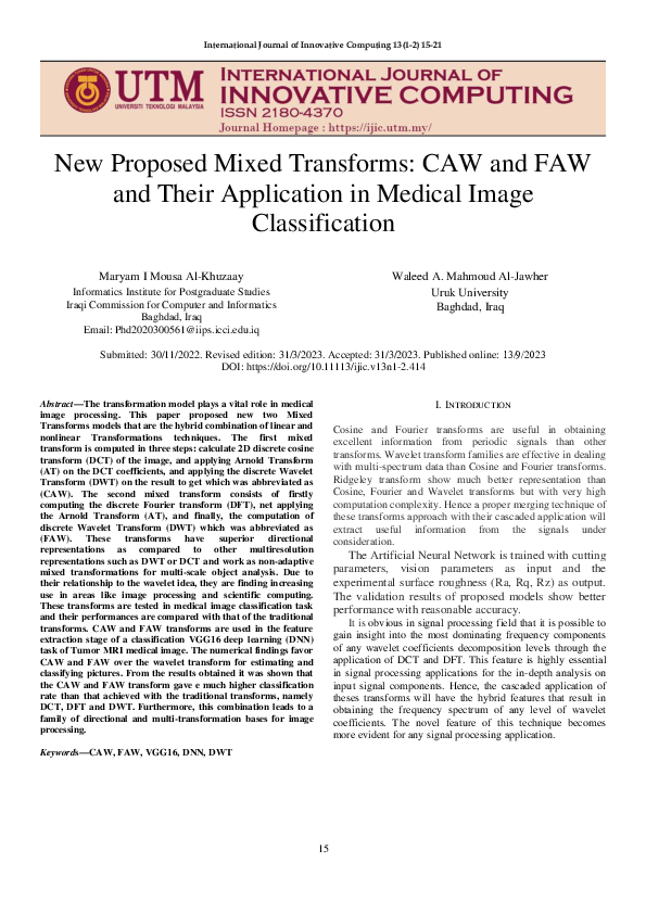 (PDF) New Proposed Mixed Transforms: CAW and FAW and Their Application ...