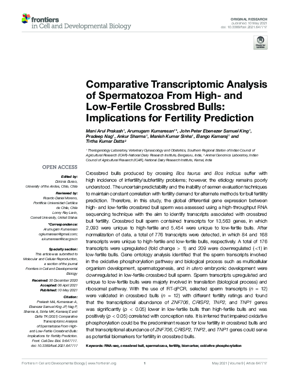 Pdf Comparative Transcriptomic Analysis Of Spermatozoa From High And