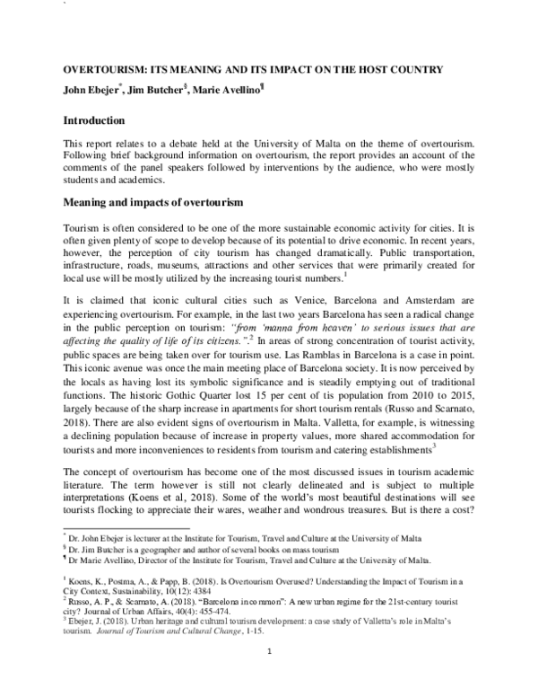 (PDF) Overtourism : its meaning and its impact on the host country