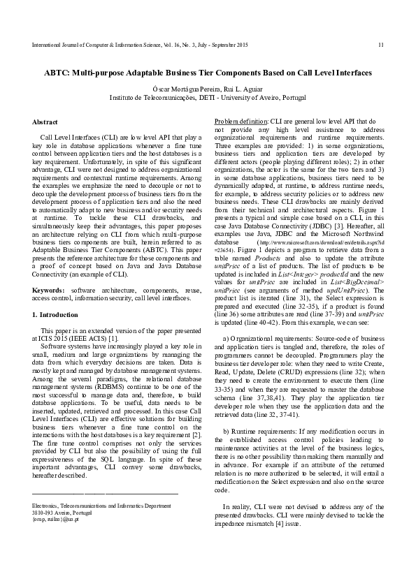 (PDF) Multi-purpose Adaptable Business Tier Components based on Call ...