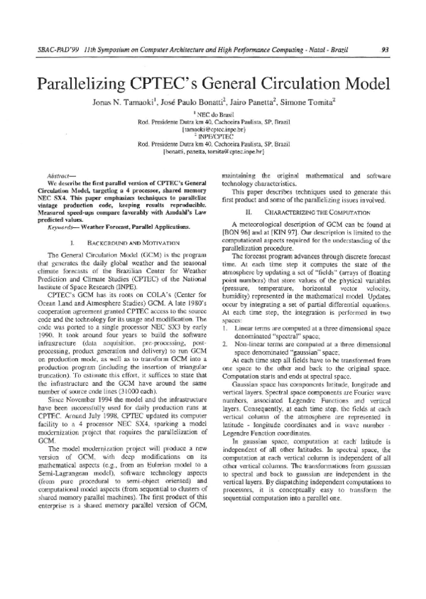 (PDF) Parallelizing CPTEC' s General Circulation Model