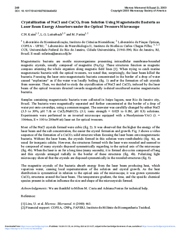 (PDF) Crystallization of NaCl and CaCO3 from Solution Using ...