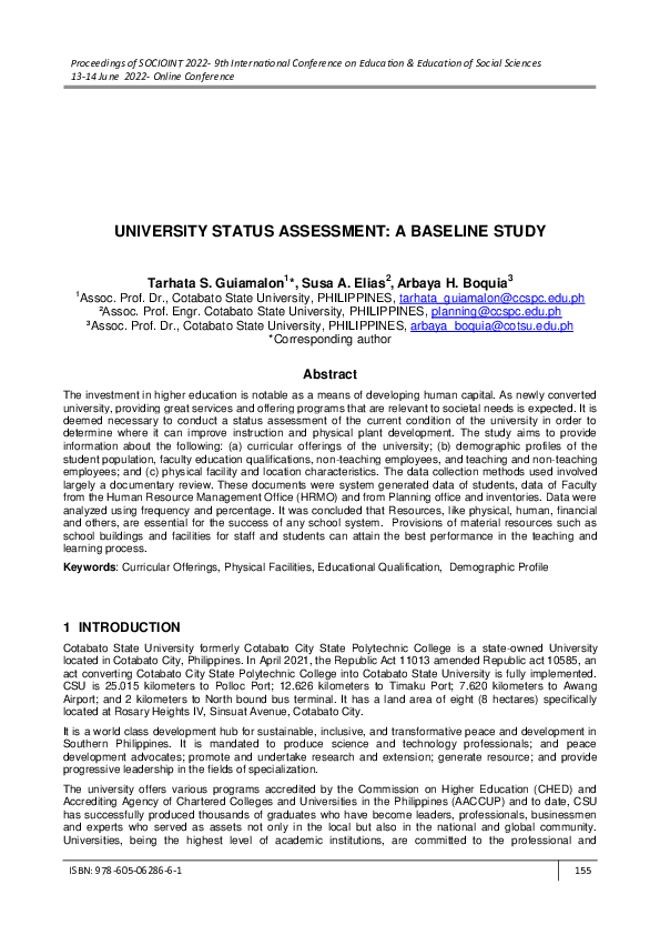(PDF) University Status Assessment: A Baseline Study