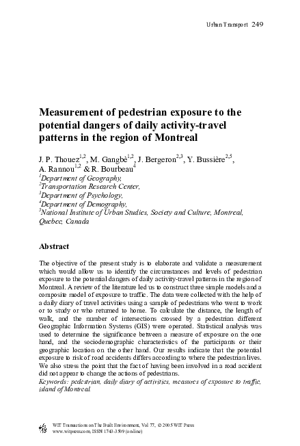(PDF) Measurement of Pedestrian Exposure to the Potential Dangers of ...