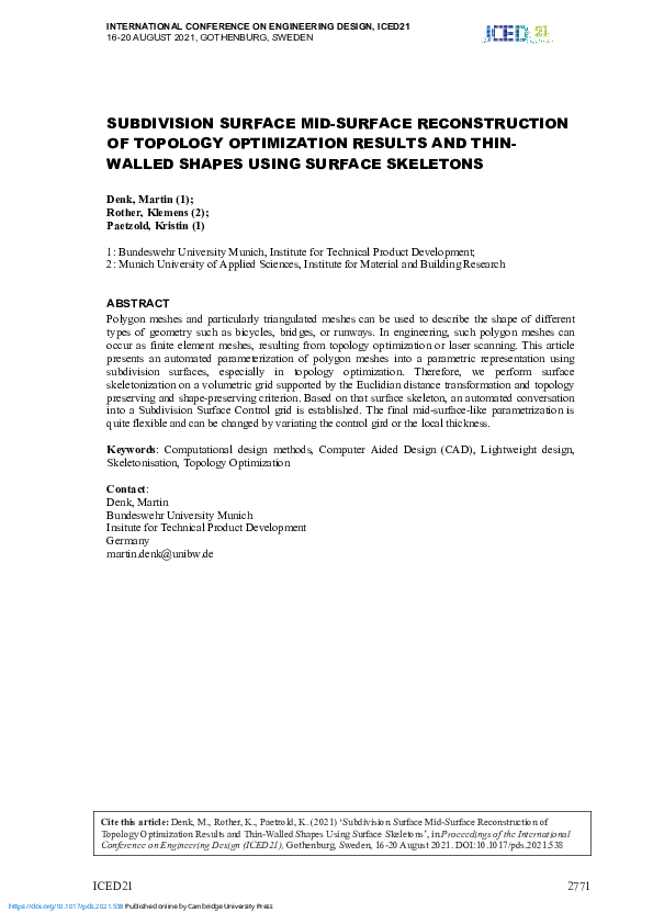 (PDF) Subdivision Surface Mid-Surface Reconstruction of Topology Optimization Results and Thin ...