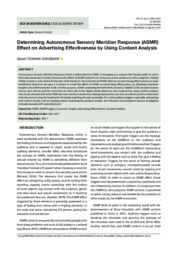 (PDF) Determining Autonomous Sensory Meridian Response (ASMR) Effect on ...