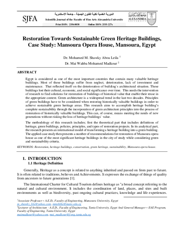 (PDF) Restoration Towards Sustainable Green Heritage Buildings, Case ...
