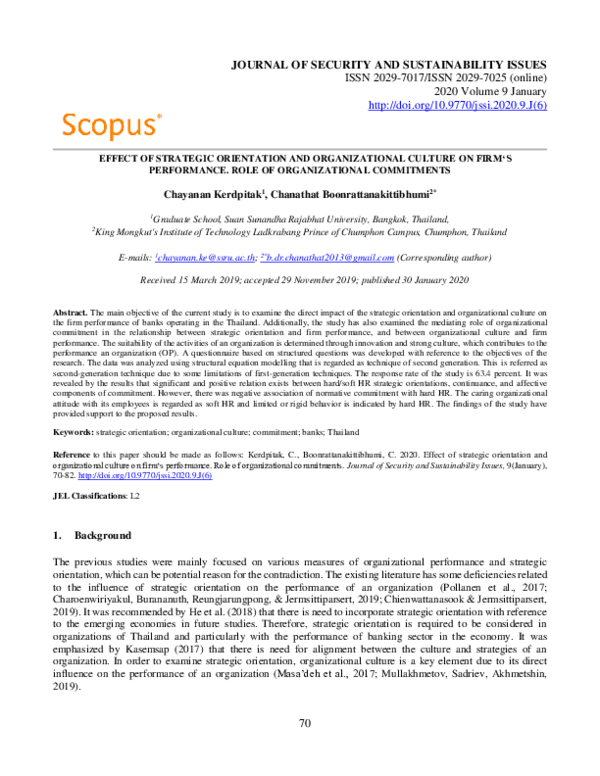 (PDF) Effect of Strategic Orientation and Organizational Culture on ...