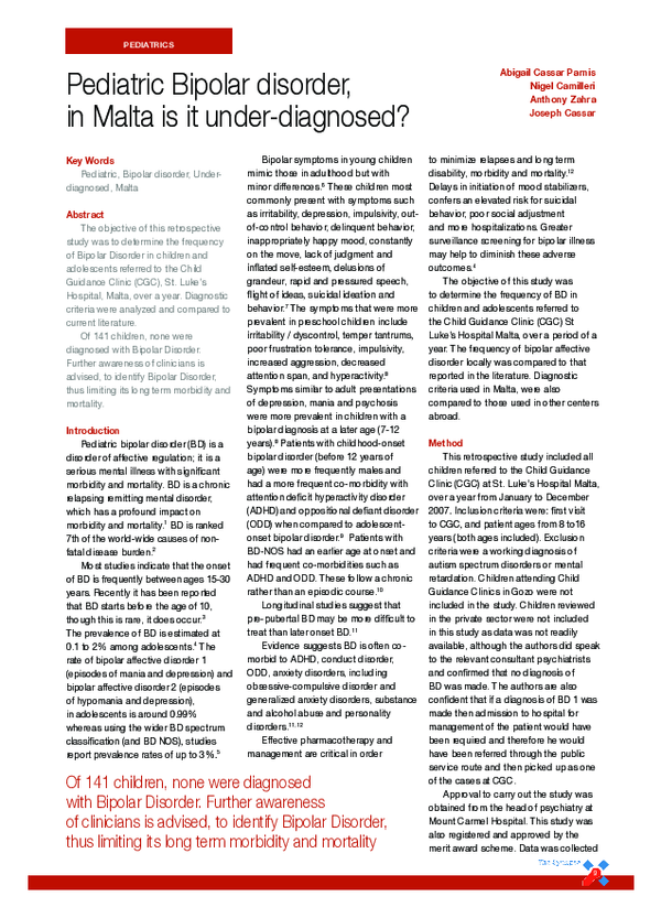 (PDF) Underdiagnosis of Pediatric Bipolar Disorder in Malta