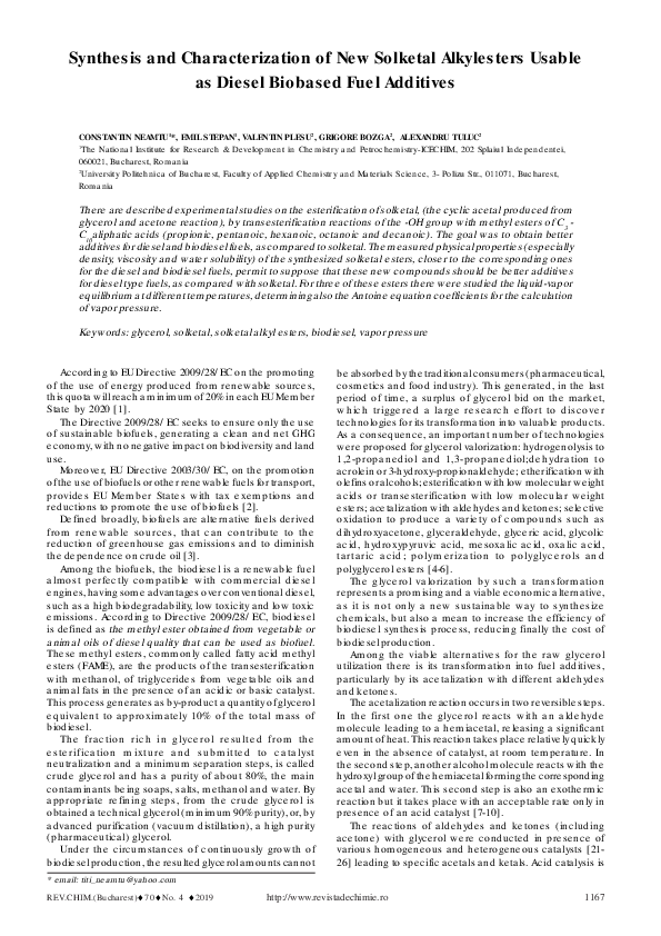 (PDF) Synthesis and Characterization of New Solketal Alkylesters Usable ...