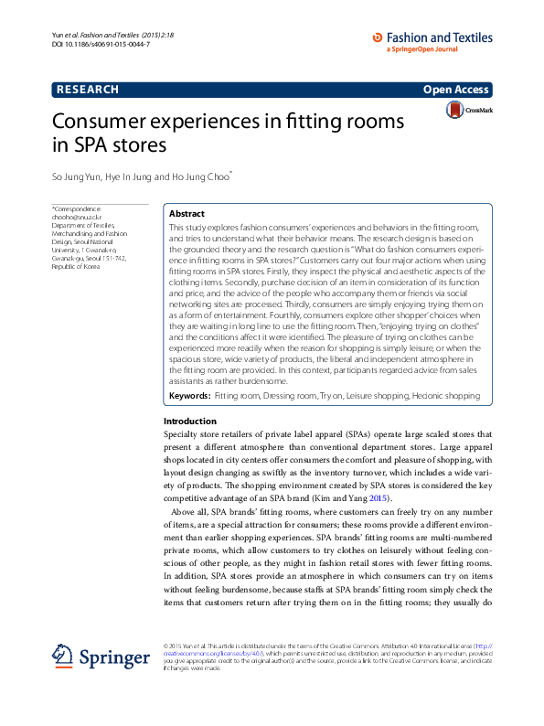 (PDF) Consumer experiences in fitting rooms in SPA stores