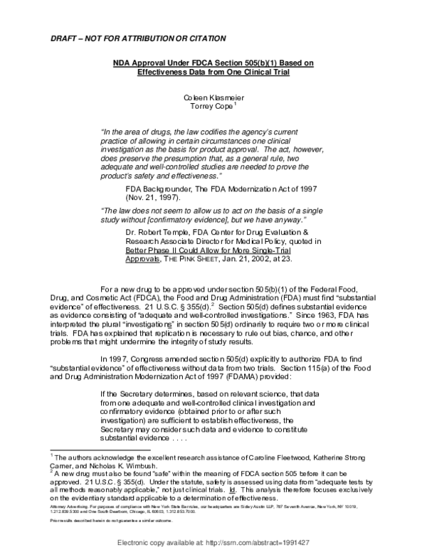 (PDF) NDA Approval Under FDCA Section 505(b)(1) Based on Effectiveness ...