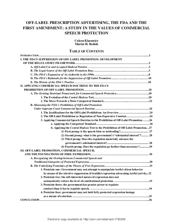 (PDF) Off-Label Prescription Advertising, the FDA and the First ...