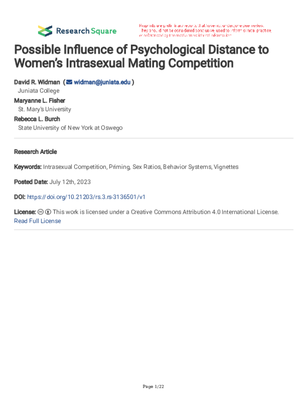 (PDF) Possible Influence of Psychological Distance to Women’s ...