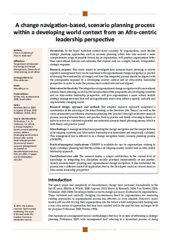 (PDF) A change navigation-based, scenario planning process within a developing world context ...