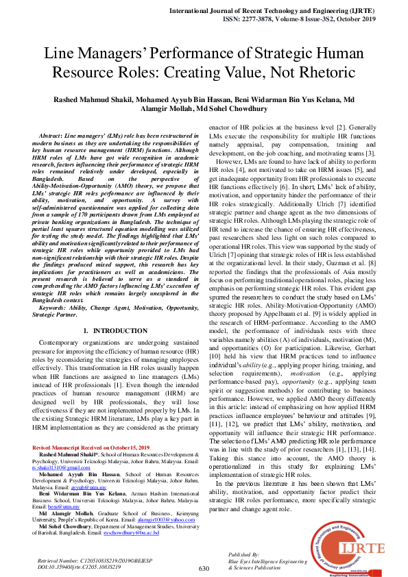 (PDF) Line Managers' Performance of Strategic Human Resource Roles ...
