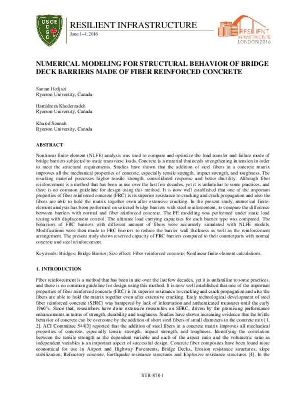 (PDF) STR-878: Numerical Modeling for Structural Behavior of Bridge Deck Barriers Made of Fiber ...