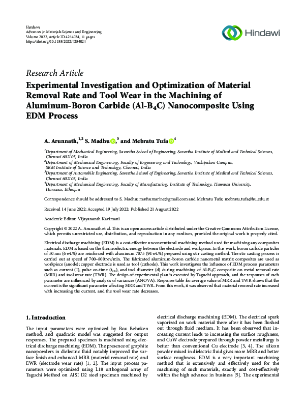 (PDF) Experimental Investigation and Optimization of Material Removal Rate and Tool Wear in the ...