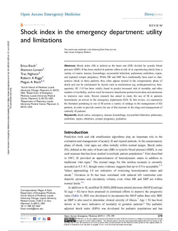 (PDF) Shock index in the emergency department: utility and limitations