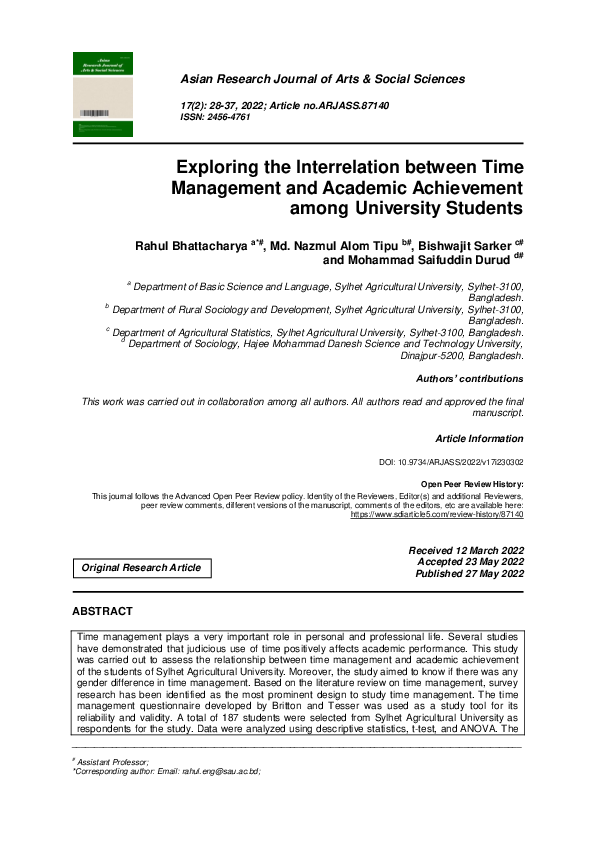 (PDF) Exploring the Interrelation between Time Management and Academic ...