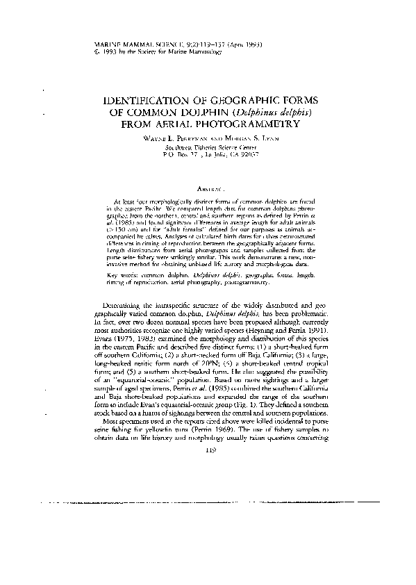 (PDF) IDENTIFICATION OF GEOGRAPHIC FORMS OF COMMON DOLPHIN (Delphinus ...