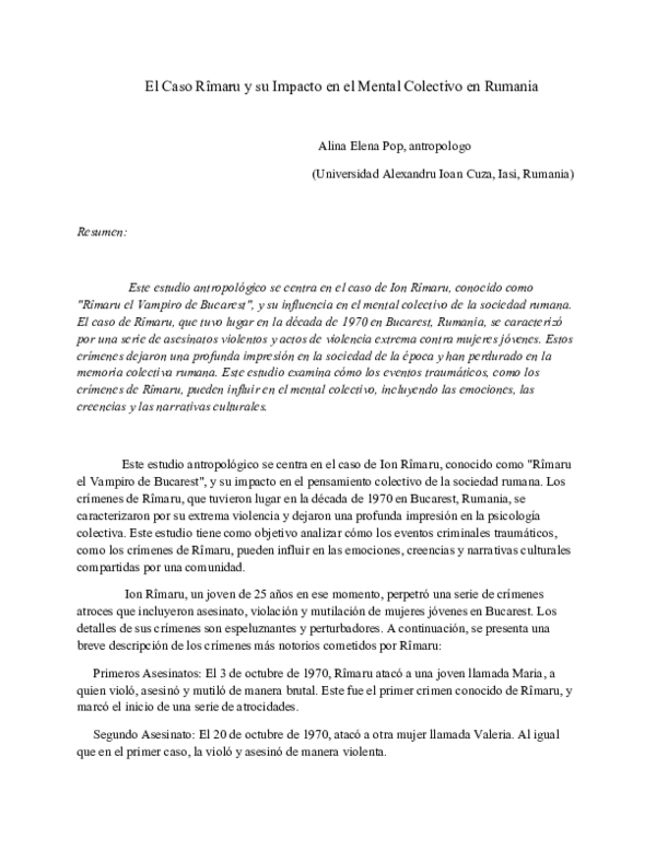 (DOC) El Caso Rîmaru y su Impacto en el Mental Colectivo en Rumania