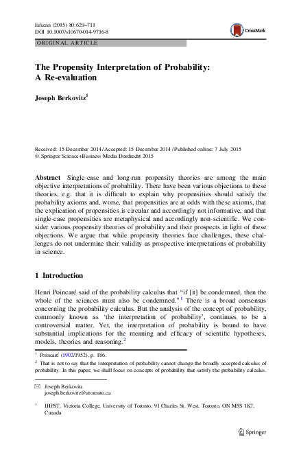(PDF) The Propensity Interpretation of Probability: A Re-evaluation