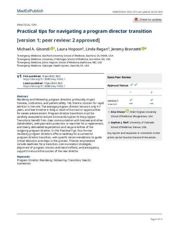 (PDF) Practical tips for navigating a program director transition