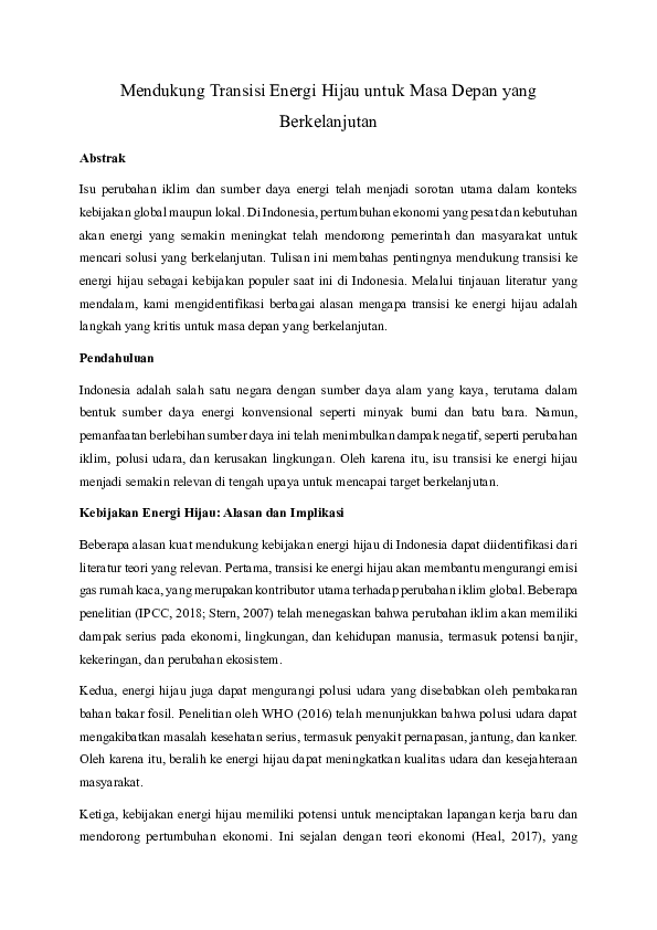 (PDF) Mendukung Transisi Energi Hijau untuk Masa Depan yang Berkelanjutan | Yusuf Rizkyanto ...