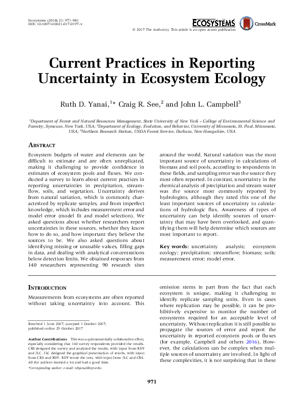 (PDF) Current Practices in Reporting Uncertainty in Ecosystem Ecology