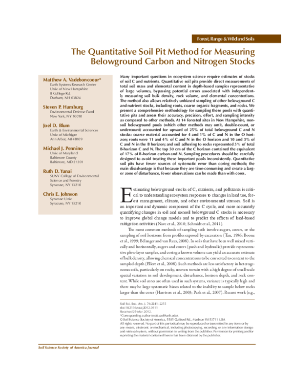 (PDF) The Quantitative Soil Pit Method for Measuring Belowground Carbon ...