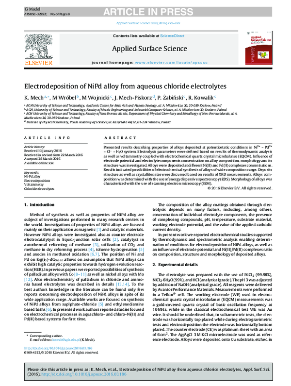 (PDF) Electrodeposition of NiPd alloy from aqueous chloride electrolytes