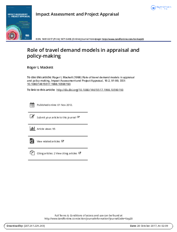 (PDF) Role of travel demand models in appraisal and policy-making