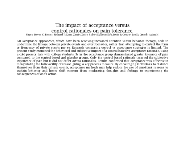 (PDF) The Impact of Acceptance Versus Control Rationales on Pain Tolerance