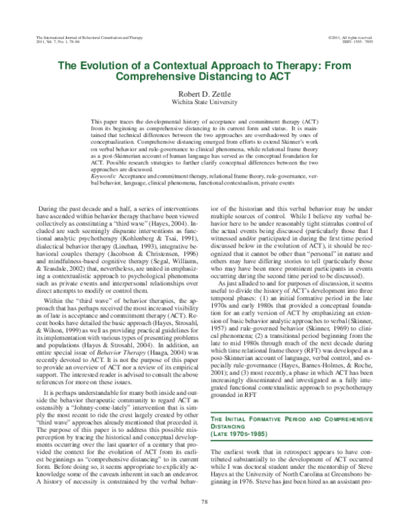 (PDF) The evolution of a contextual approach to therapy: From ...